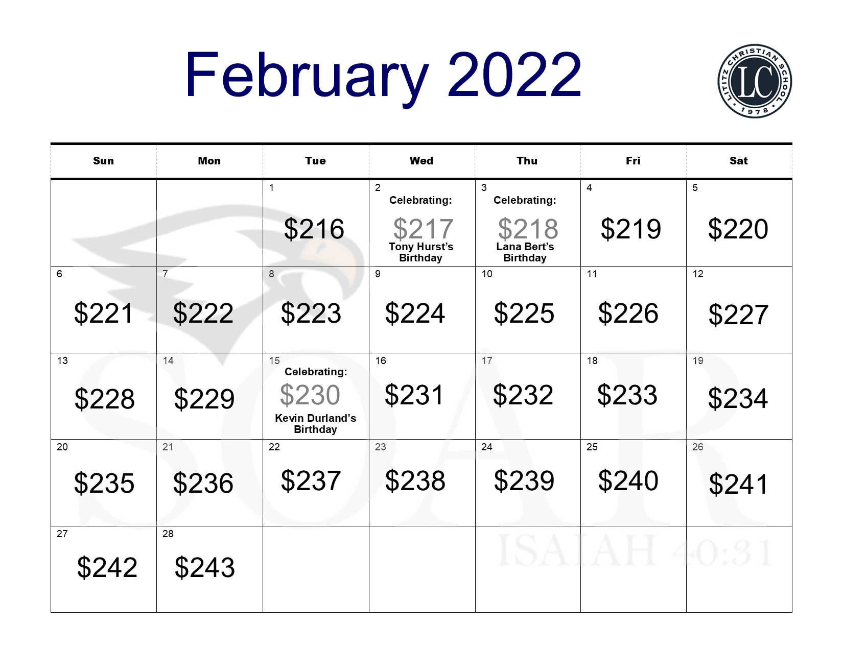 Sponsor A Day Calendar Fundraiser Template Free